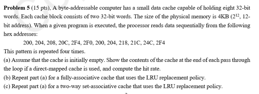 Problem 5(15 pts), A byte-addressable computer has a | Chegg.com