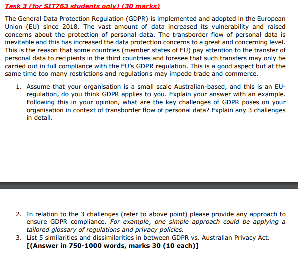 Solved Task 3 (for SITZ63 students onlv) (30 marks) The | Chegg.com