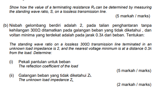 Solved Show how the value of a terminating resistance R. can | Chegg.com