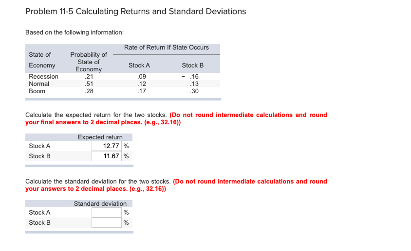 Solved Problem 11-5 Calculating Returns and Standard | Chegg.com