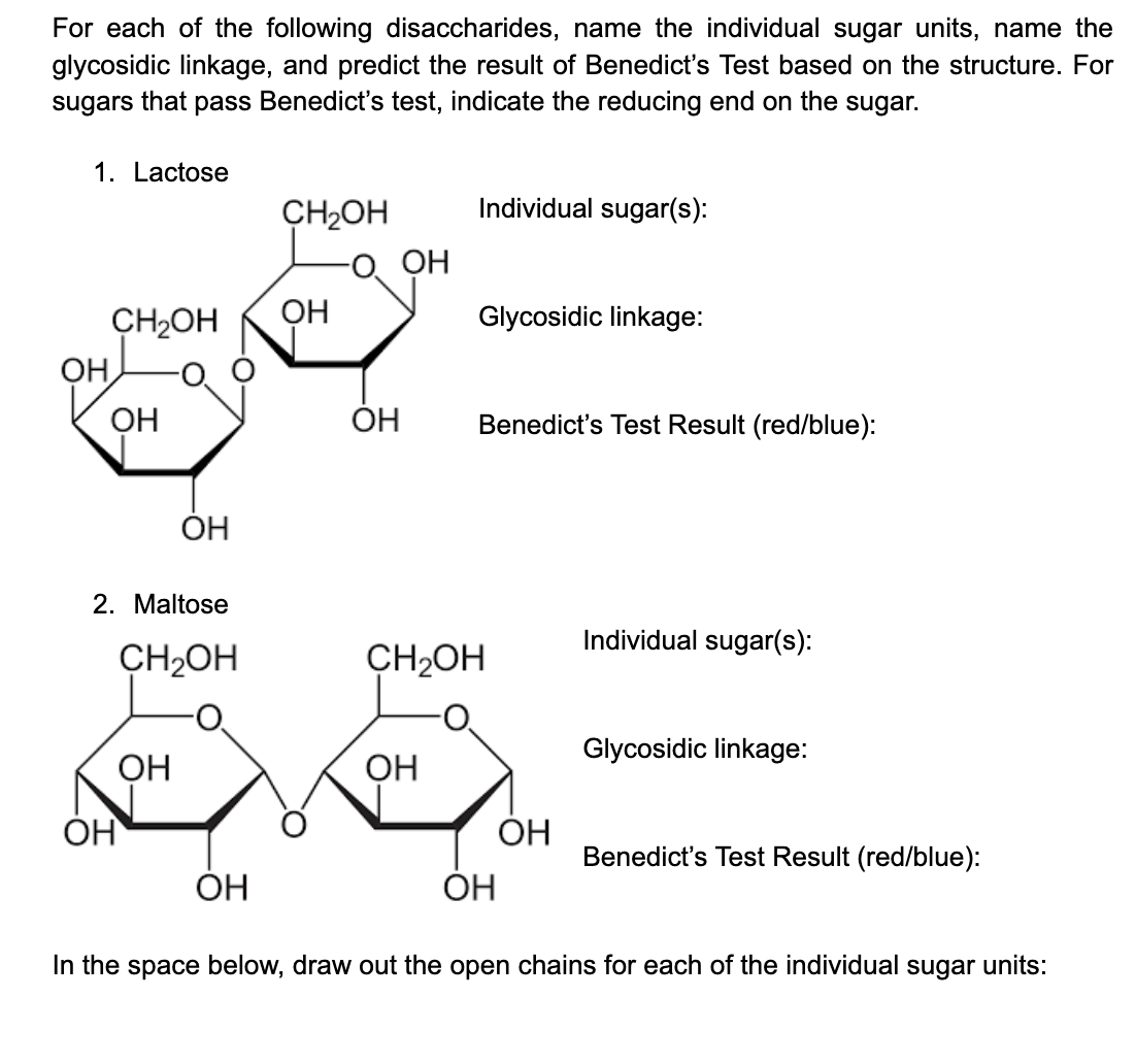 Solved For each of the following disaccharides, name the | Chegg.com
