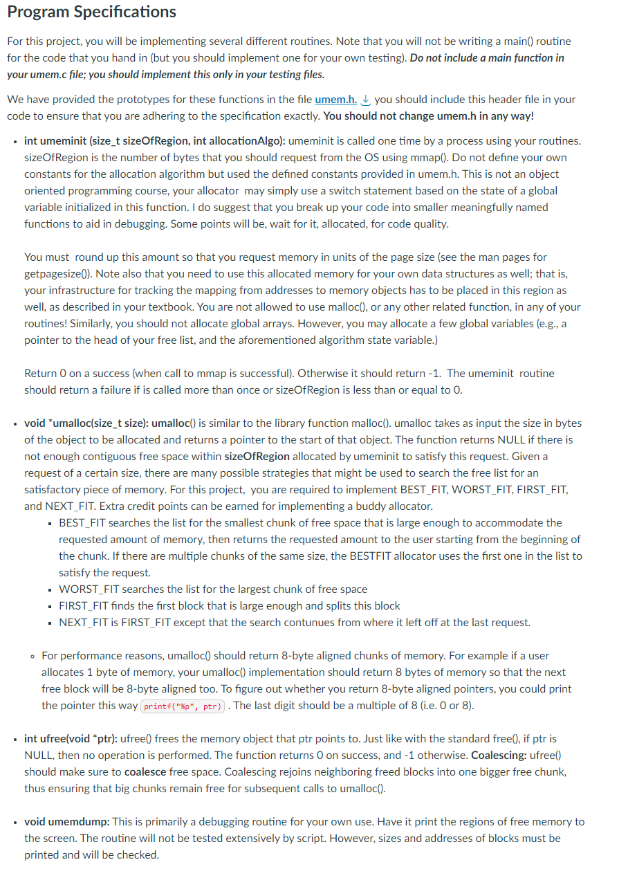 Solved Memory allocators have two distinct tasks. First, the | Chegg.com
