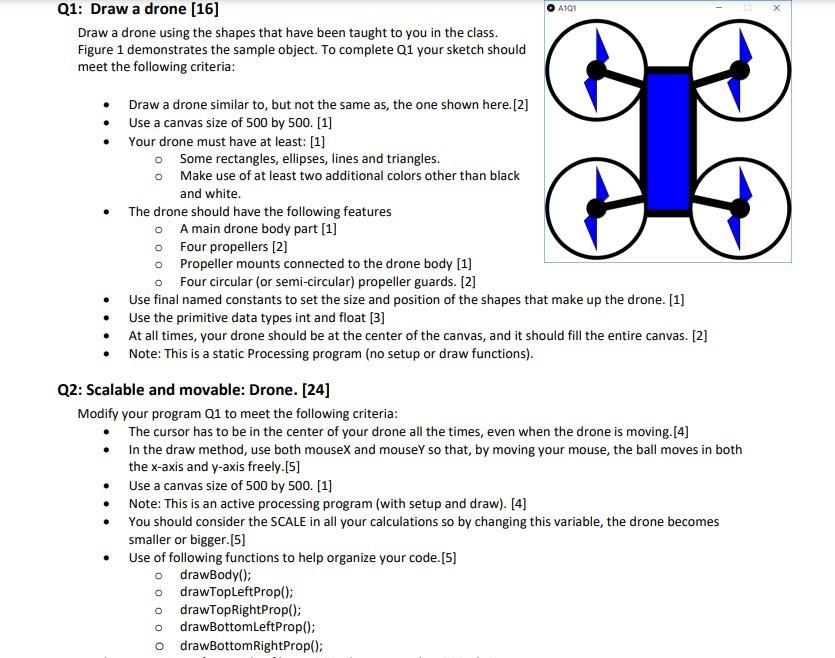 Solved Q1: Draw a drone [16] Draw a drone using the shapes | Chegg.com