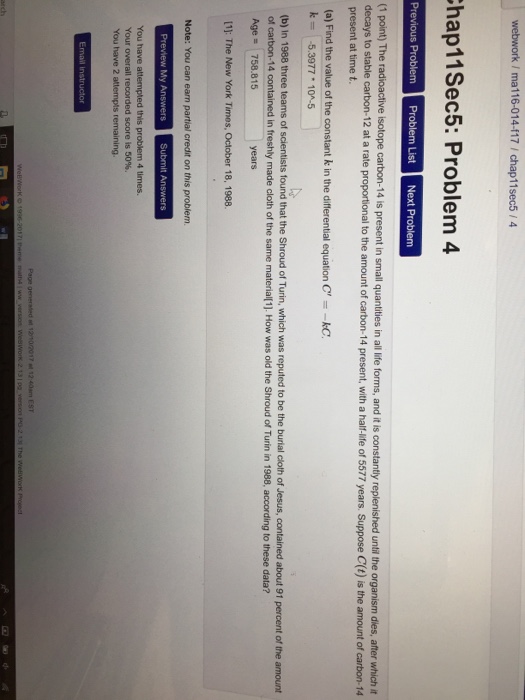 Solved webwork / ma116-014-117 chap11sec5/4 hap11Sec5: | Chegg.com