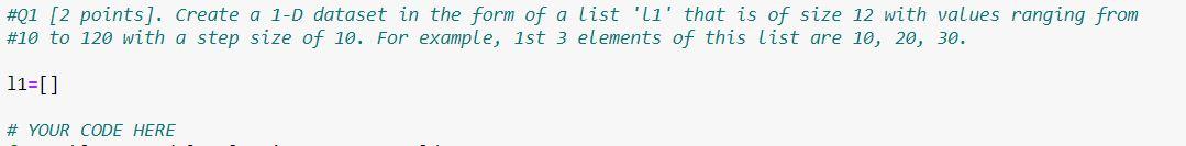 Solved #21 [2 points). Create a 1-D dataset in the form of a | Chegg.com