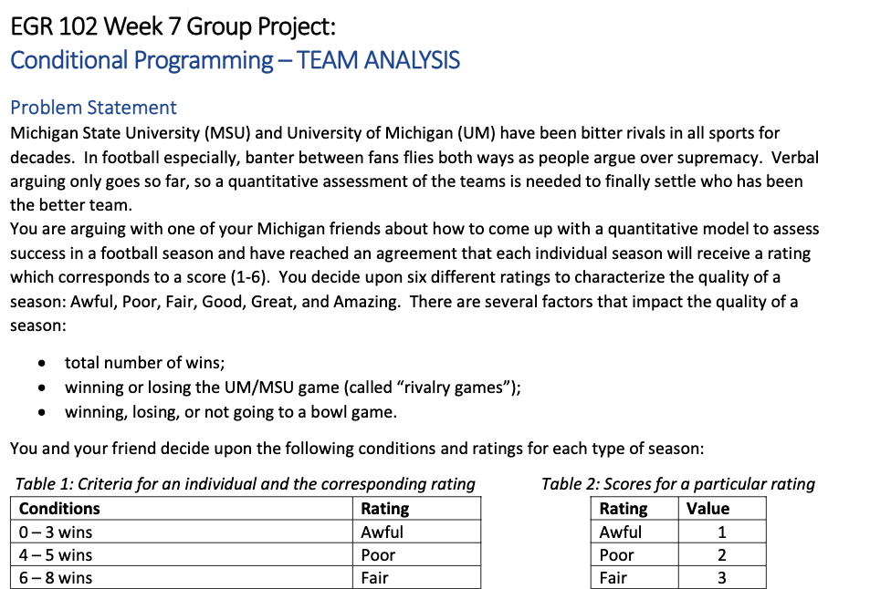 Solved Egr 102 Week 7 Group Project Conditional Programming 2088