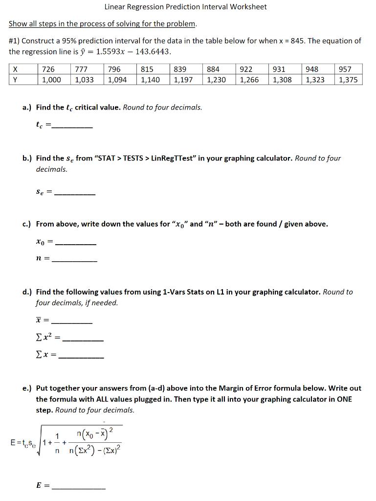 Solved #1 ) Construct a 95% prediction interval for the data | Chegg.com