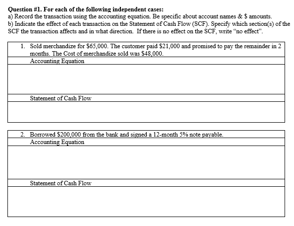 Solved Question #1. For each of the following independent | Chegg.com