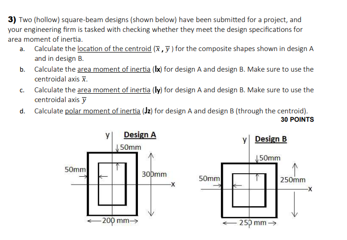 Solved 3) Two (hollow) square-beam designs (shown below) | Chegg.com