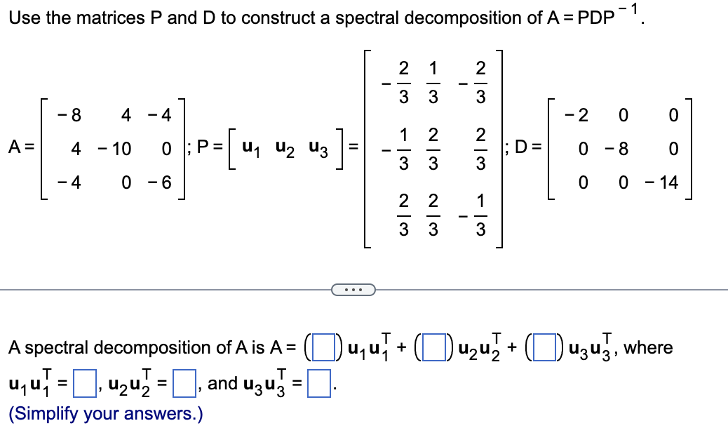 Solved Use the matrices P and D to construct a spectral | Chegg.com