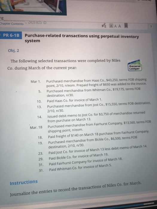 Solved Chapter Contents JerresD PR 6-1B Purchase-related | Chegg.com