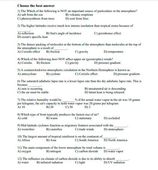 Solved Choose the best answer 1) The Which of the following | Chegg.com