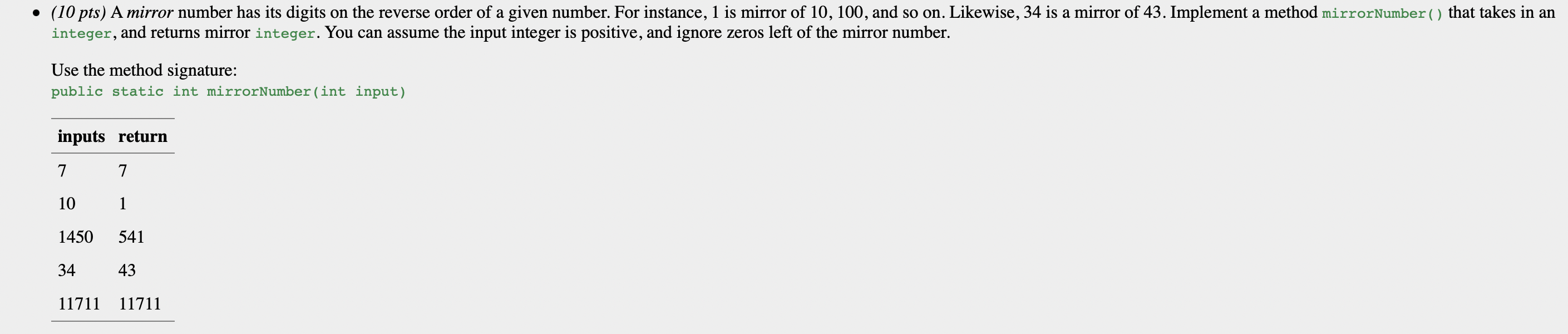 Solved integer, and returns mirror integer. You can assume | Chegg.com