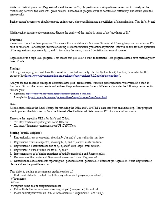 Write two distinct programs, Regression1.r and | Chegg.com