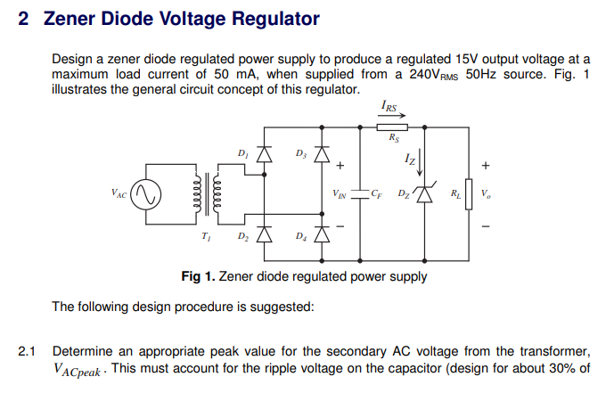 Solved 2 Zener Diode Voltage Regulator Design a zener diode | Chegg.com