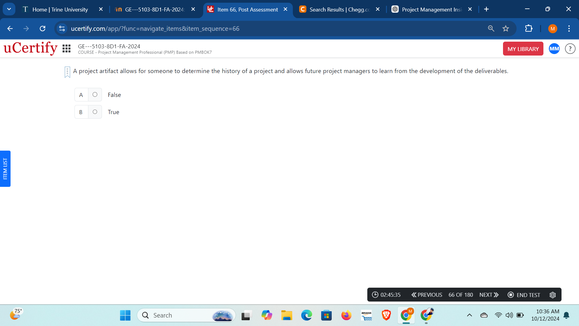Solved A project artifact allows for someone to determine | Chegg.com