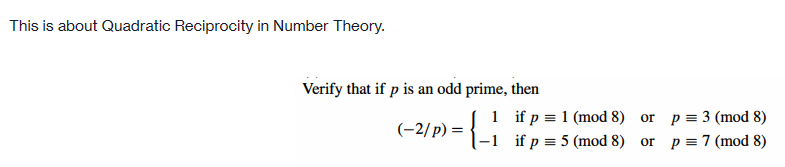 Solved This is about Quadratic Reciprocity in Number Theory. | Chegg.com