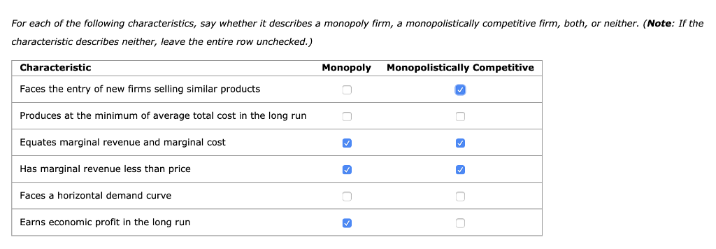 Solved For each of the following characteristics, say | Chegg.com