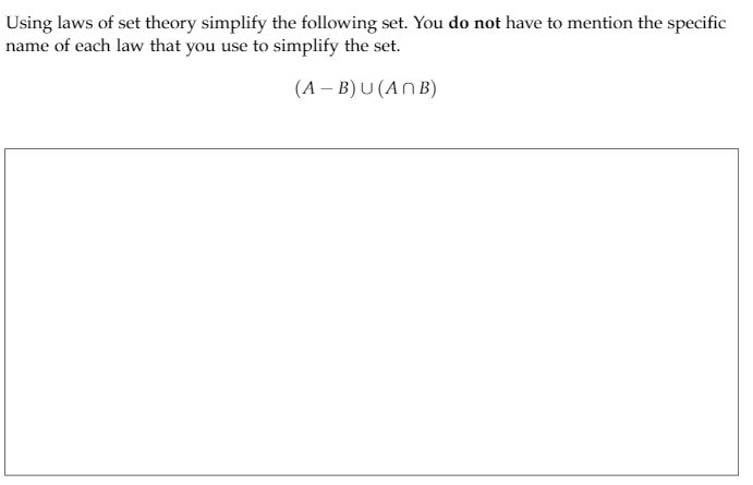 Solved Using laws of set theory simplify the following set. | Chegg.com