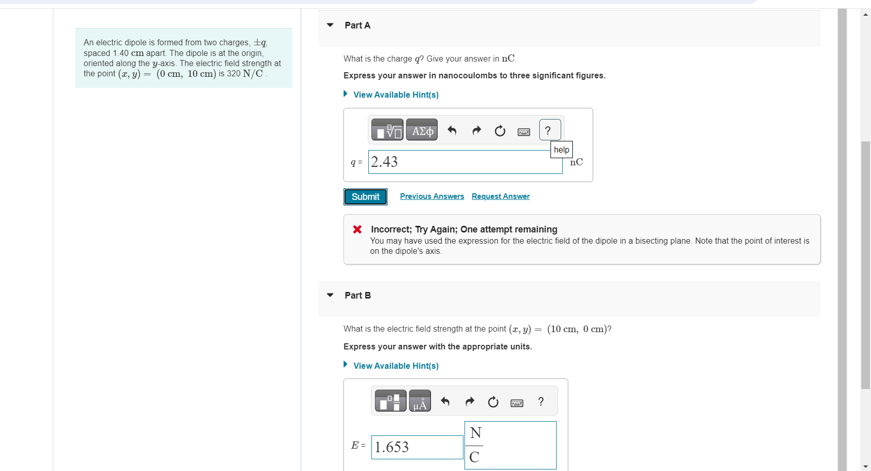 Solved An electric dipole is formed from two charges, | Chegg.com