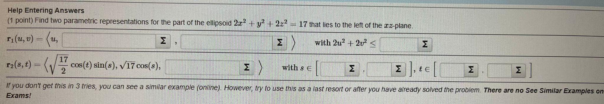 Solved (1 point) Find two parametric representations for the | Chegg.com