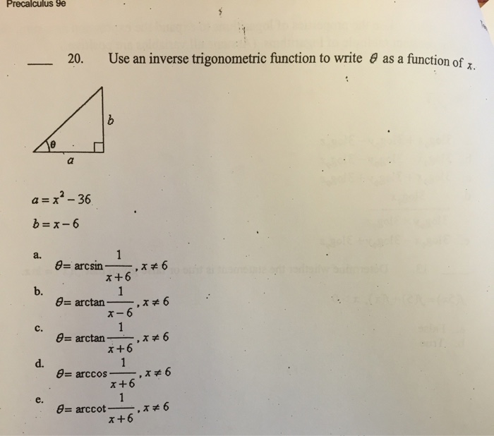 Solved Use An Inverse Trigonometric Function To Write Theta Chegg