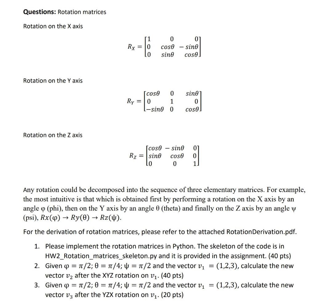 Solved Questions Rotation Matrices Rotation On The X Axis 3292