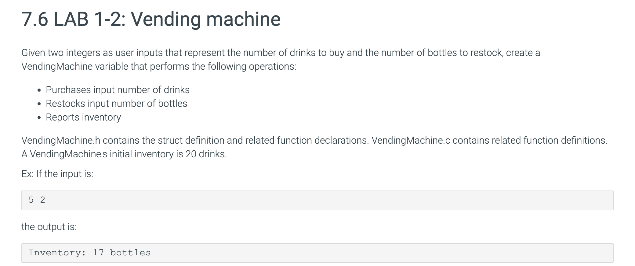 Solved 7.6 LAB 1-2: Vending machine Given two integers as | Chegg.com