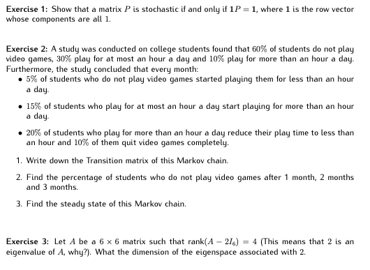 Exercise 1: Show that a matrix P is stochastic if and | Chegg.com