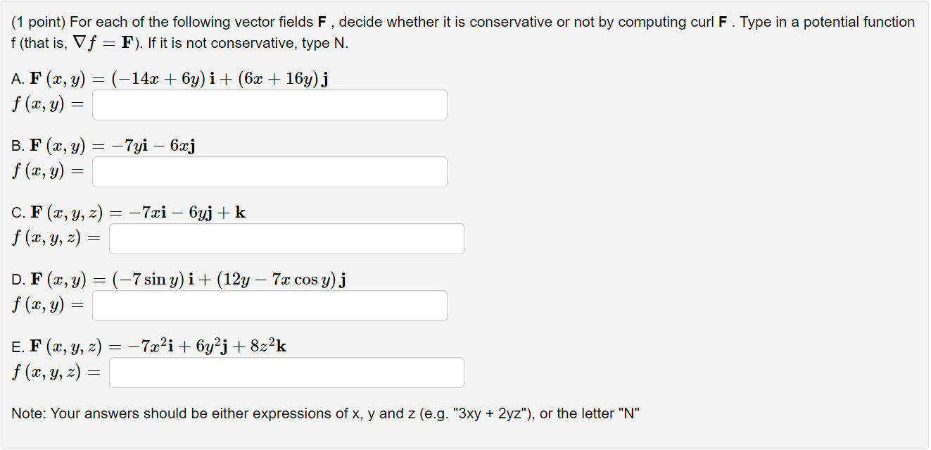 Solved (1 point) For each of the following vector fields F, | Chegg.com