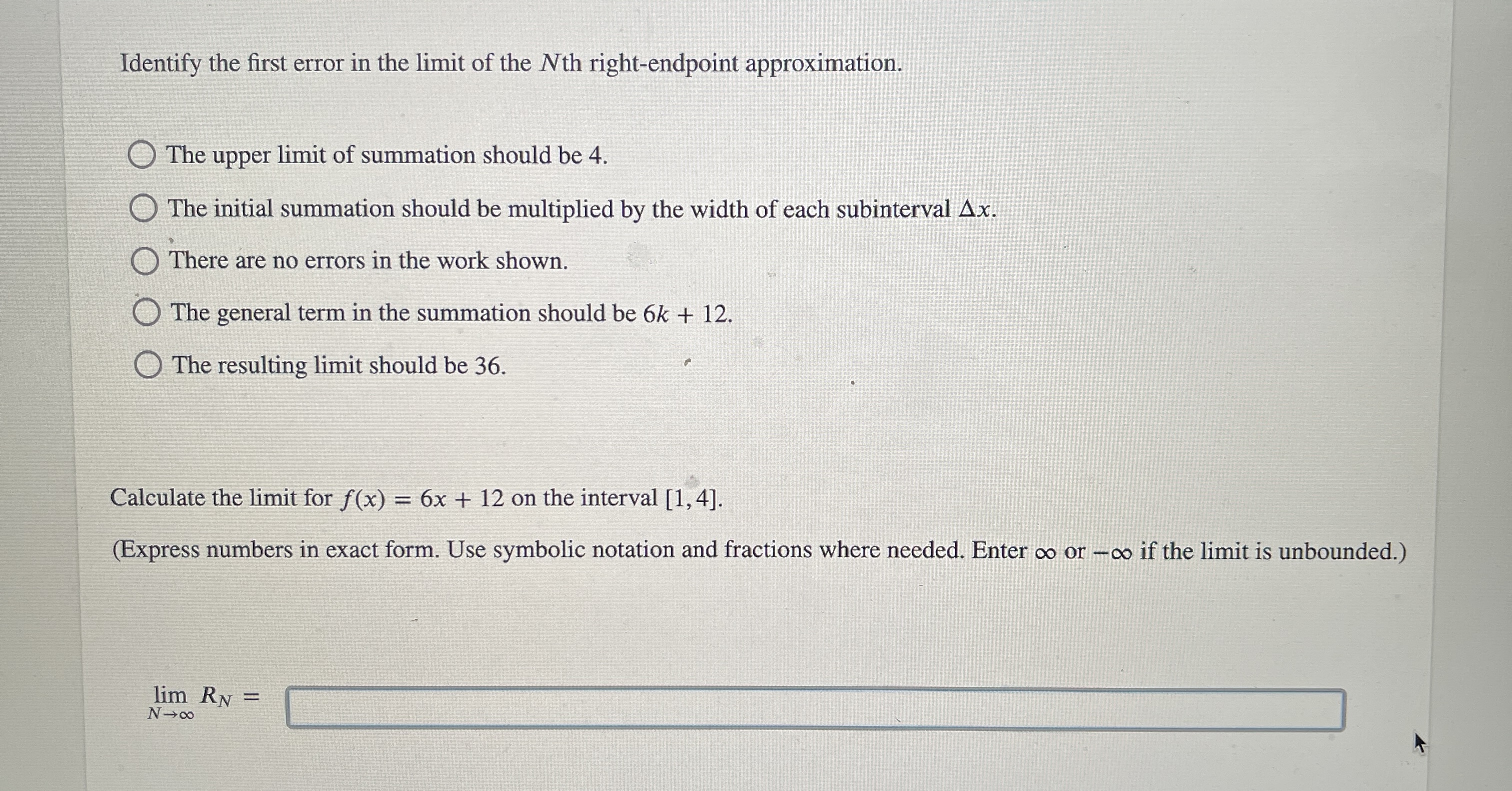 Solved Consider the limit of the N th right-endpoint | Chegg.com