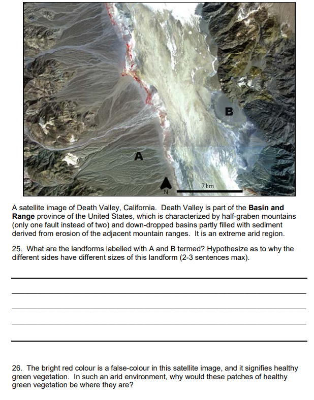 Solved B 7 km A satellite image of Death Valley, California. | Chegg.com