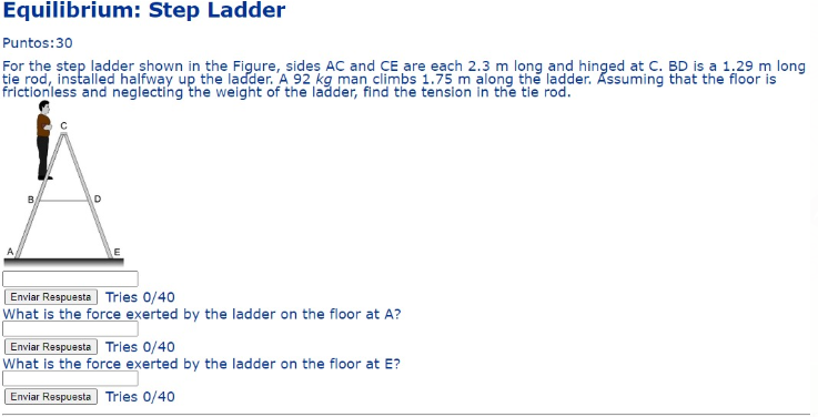 Solved Equilibrium: Step Ladder Puntos: 30 For the step | Chegg.com
