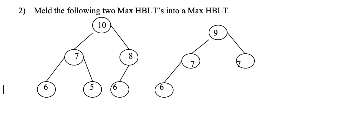 Solved 2) Meld the following two Max HBLT's into a Max HBLT. | Chegg.com