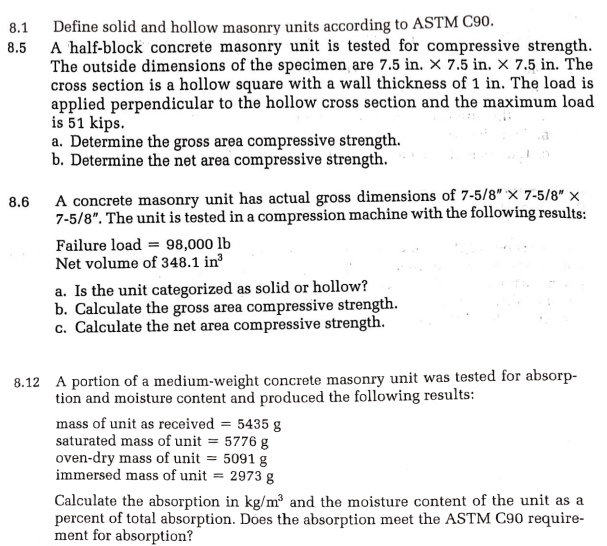 Solved Define solid and hollow masonry units according to | Chegg.com