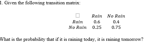 Solved 1. Given the following transition matrix: What is the | Chegg.com