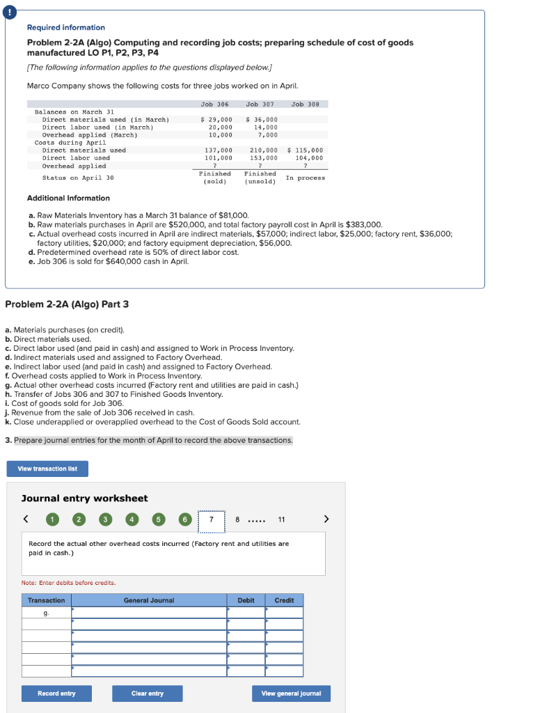 Solved Required information Problem 2-2A (Algo) Computing | Chegg.com Solved Required information Problem 2-2A (Algo) Computing | Chegg.com