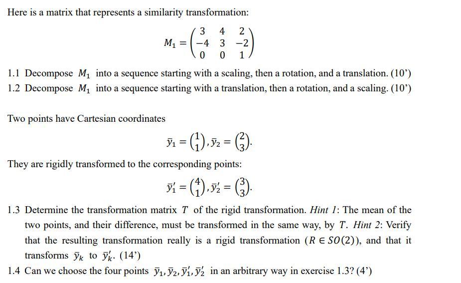 Here is a matrix that represents a similarity | Chegg.com