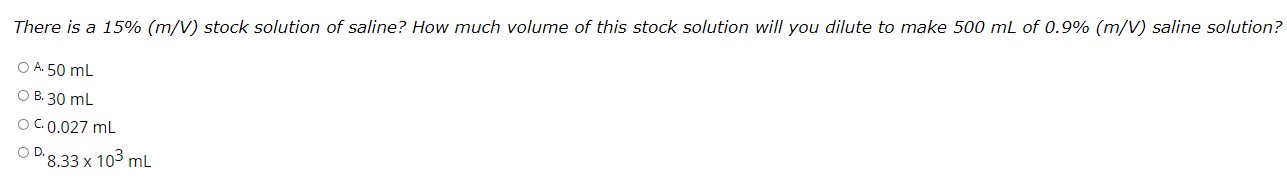 Solved There is a 15% (m/V) stock solution of saline? How | Chegg.com
