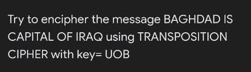 Solved Try to encipher the message BAGHDAD IS CAPITAL OF | Chegg.com