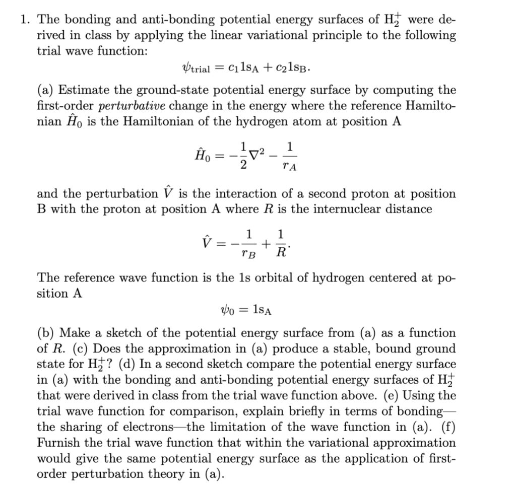 Solved 1. The bonding and anti-bonding potential energy | Chegg.com
