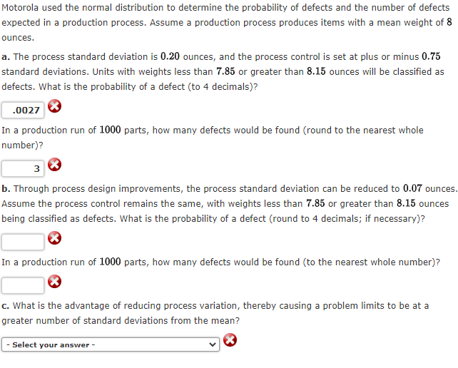 Solved Motorola used the normal distribution to determine | Chegg.com