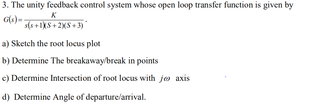 Solved 3. The unity feedback control system whose open loop | Chegg.com