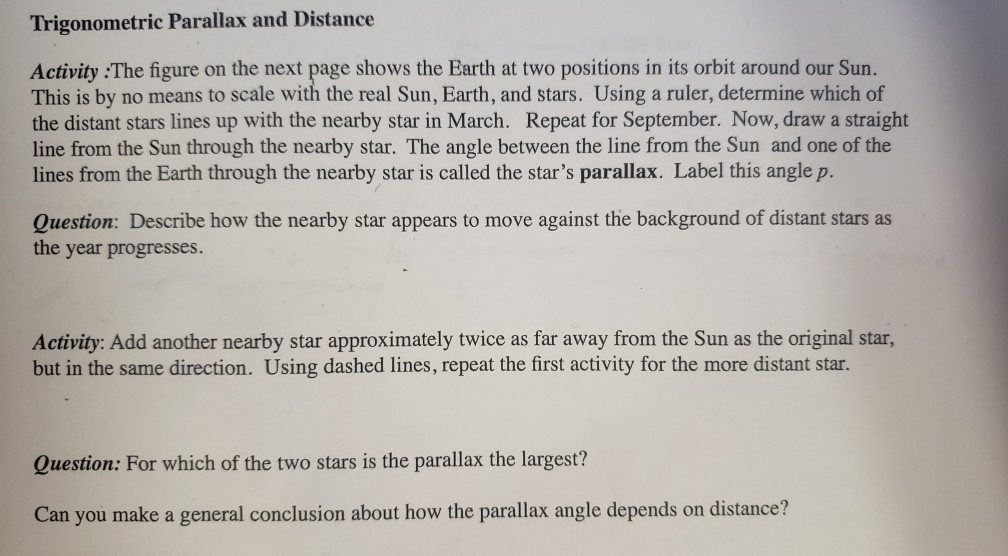 Solved Trigonometric Parallax and Distance Activity :The | Chegg.com