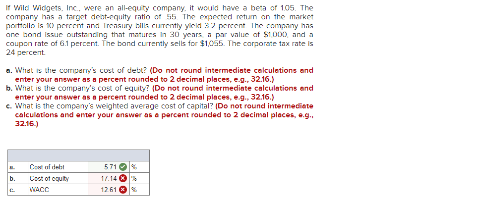 Solved If Wild Widgets, Inc., were an all-equity company, it | Chegg.com