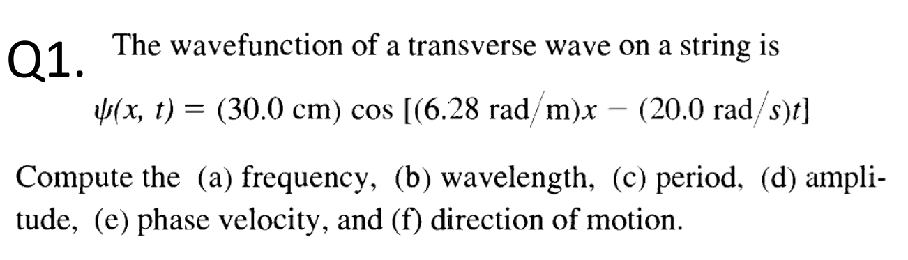 Solved The Wavefunction Of A Transverse Wave On A String Is