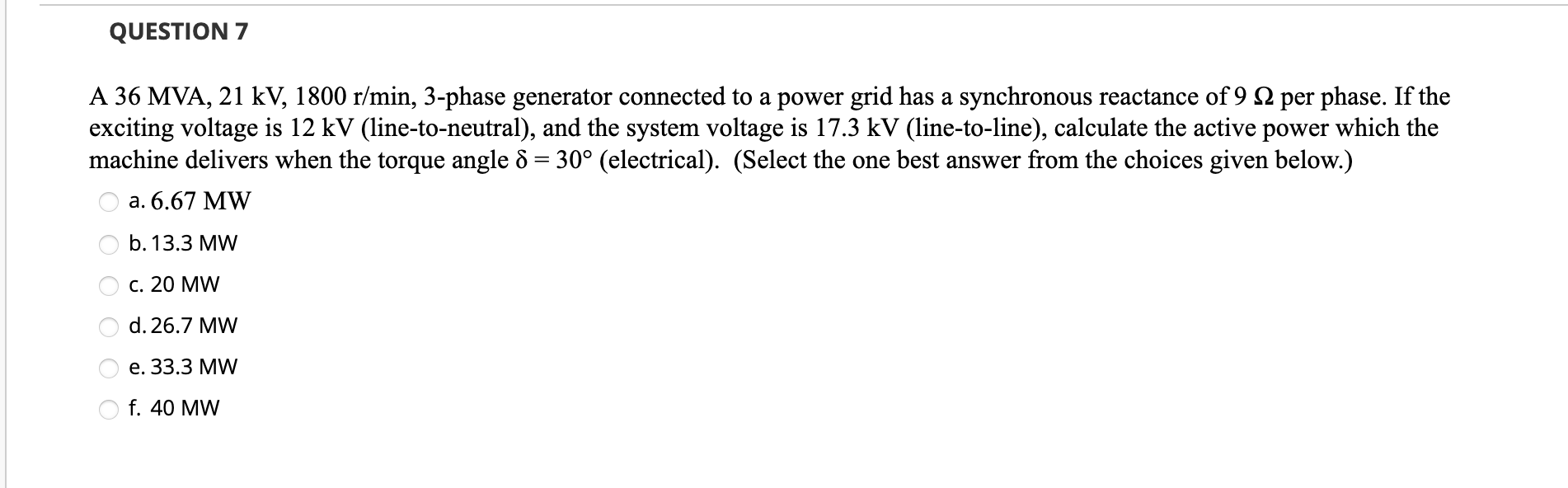 Solved QUESTION 7 A 36 MVA, 21 kV, 1800 r/min, 3-phase | Chegg.com