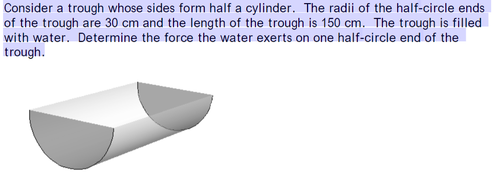 Solved Consider a trough whose sides form half a cylinder. | Chegg.com