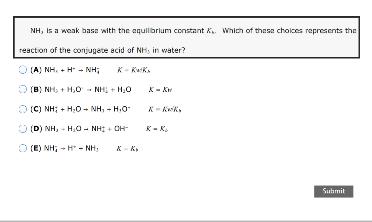Solved NH3 is a weak base with the equilibrium constant Kh. | Chegg.com