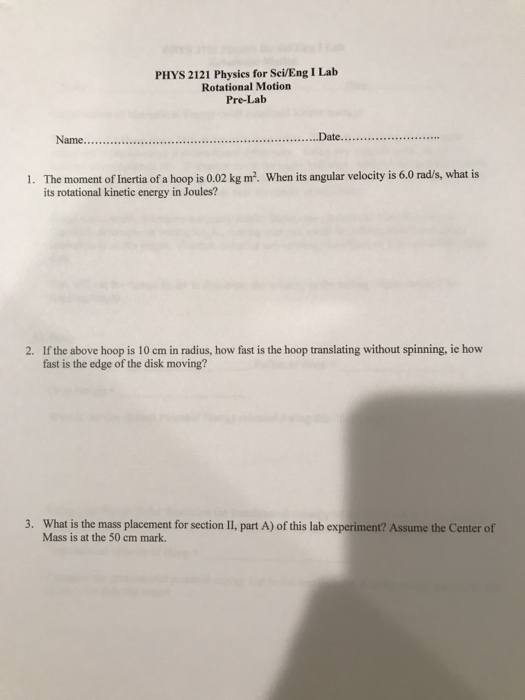 Solved Phys 2121 Physics For Scieng I Lab Rotational Motion